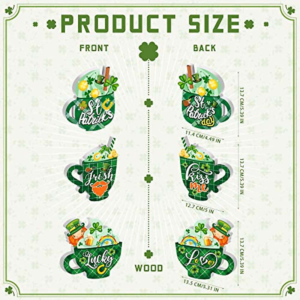 3 Pieces St. Patrick's Day Wooden Coffee Sign Double Side Coffee Cup Table Sign Irish Themed Tabletop Centerpiece Signs Shamrock Gold Coins Wooden Sign for St Patrick's Day Gift Party Home Decor