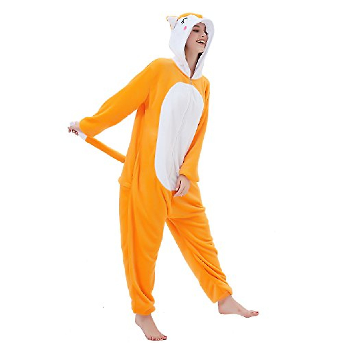 ABENCA Women Fox Onesie Pajama Costume Adult Animal Halloween Christmas Cosplay Onepiece, L