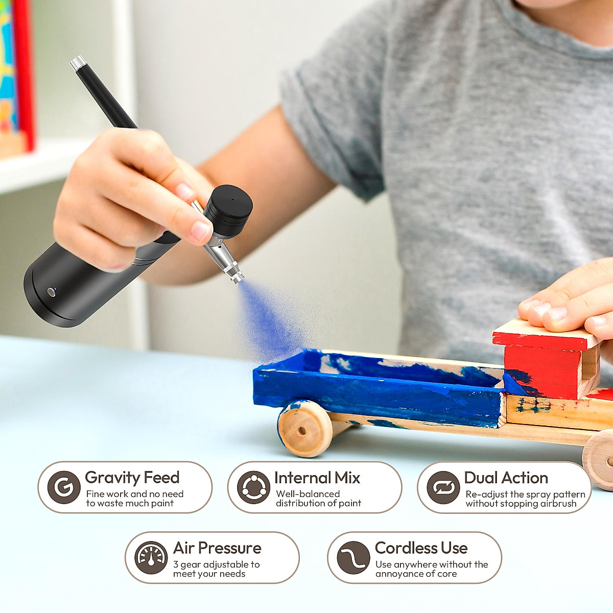 Airbrush Kit with Compressor 30PSI Portable Airbrush Gun Rechargeable Handheld Cordless Air Brush for Nails Art, Painting, Cake Decor, Cookie, Mode, Makeup, Barber (Black)