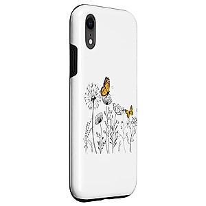 iPhone XR Retro Sketch of Botanical Wildflowers & Yellow Butterflies Case