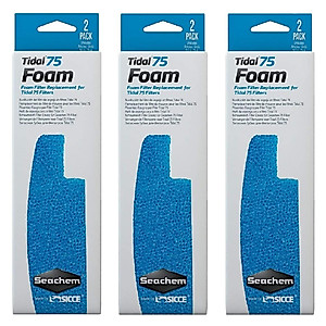 Seachem 3 Pack of Tidal 75 Foam Filter Replacements, 2 Filters Each