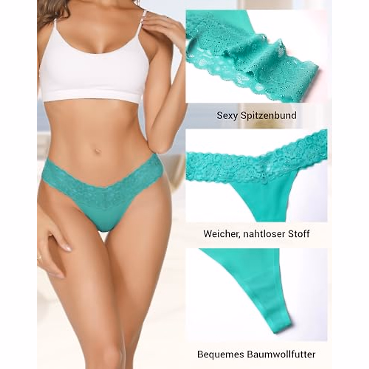 UGDUCK Lace Thongs for Women, Seamless Thong Underwear Women Lace Panties No Show Thongs for Women 6 Pack Multicolor