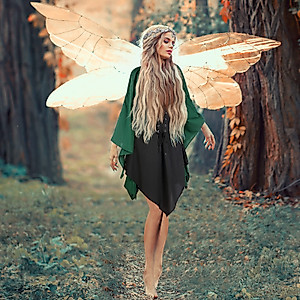 Haysandy 4 Pcs Women Elf Costume Renaissance Traditional Irish Dress Medieval Fairy Costume Elf Ears for Halloween Cosplay(2X Large,Green, Black)