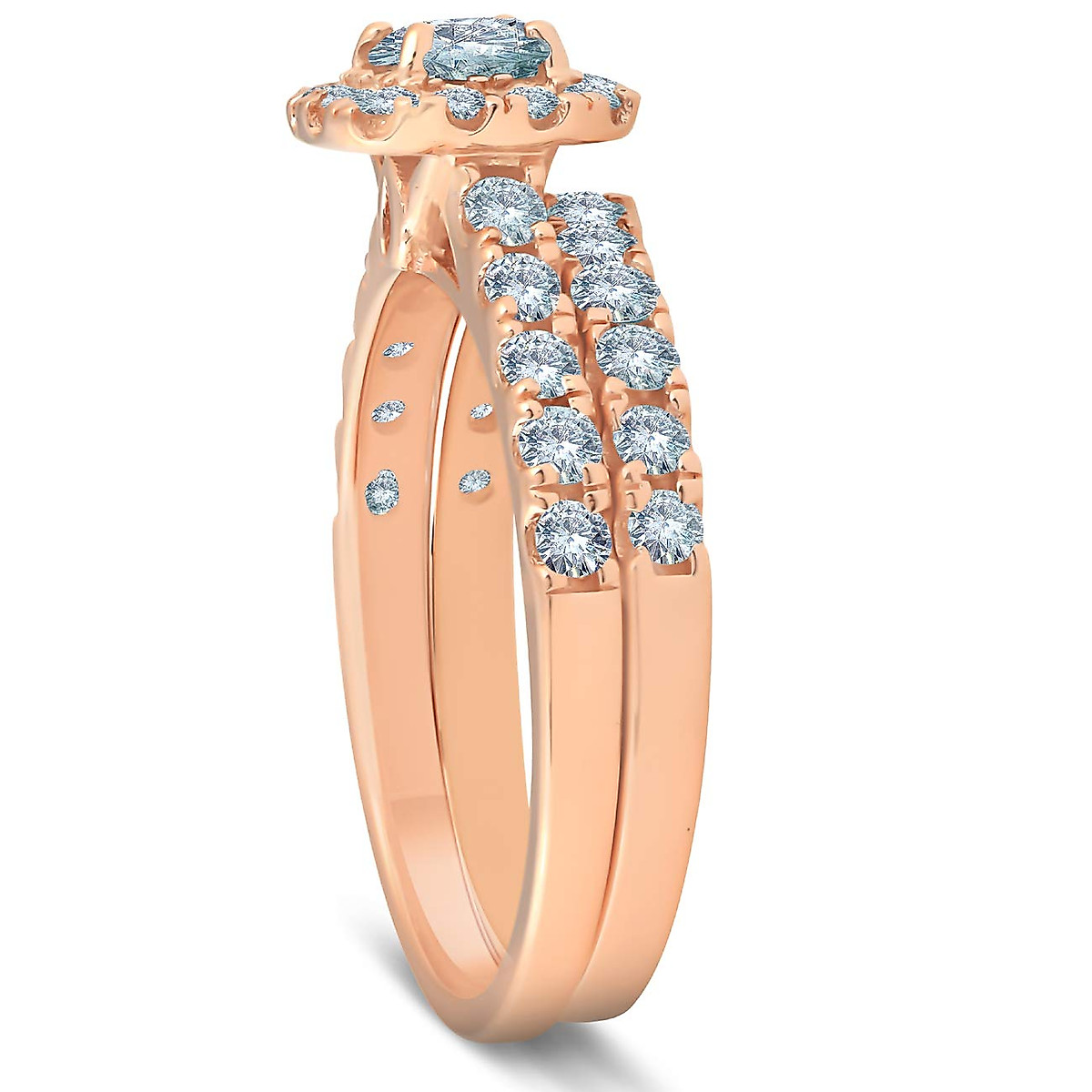 1 1/4 Ct Diamond Cushion Halo Engagement Wedding Ring Set 14k Rose Gold - Size 5.5