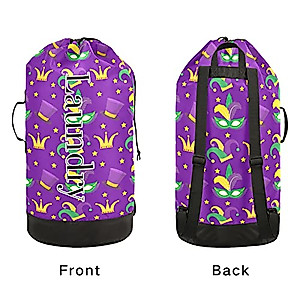 Kigai Mardi Gras Theme Laundry Bag, Drawstring Closure Dirty Clothes Bag Large Travel Camp Durable Tear Resistant Backpack Storage Bag - 14.5 X 29.3 in