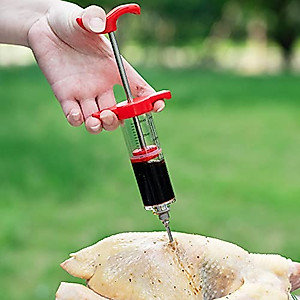 Meat Injector, Plastic Marinade Turkey Injector with 1-oz Capacity 2pcs stainless steel needles by DIMESHY