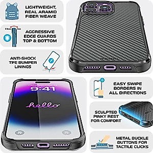 REBEL Phone iPhone 14 Pro Max Case Series GEN-4 Aramid Fiber, Strong MagSafe Compatible, Protective Shockproof Corners, Metal Buttons, Upgraded Slim Case for iPhone 14 Pro Max 6.7 2022 (Black)