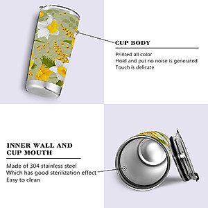 Blueangle 20oz Tumbler with Lid and Straw, Stainless Steel Vacuum Insulated Water Coffee Tumbler Cup, Daffodils Travel Mug Thermal Cup for Hot and Cold Drinks（230）