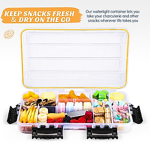 Menkxi Charcuterie Snackle Box, Waterproof Travel Charcuterie Containers Box with Lid Keeps Snacks Fresh Dry, Removable Dividers 24 Compartments, Ideal for the Boat, Beach, Picnics (Yellow)