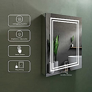 Vyaya Modern Home Decor Ontario 24" W x 32" H Rectangular Silver Aluminum Recessed or Surface Mount Mirror Medicine Cabinet