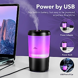 One Fire Car Diffuser Mini Humidifier,Portable Humidifiers Small Car Humidifier,7 Colors Desk Humidifier Car Essential Oil Diffuser,Mini Diffuser for Car Scent Diffuser,USB Travel Humidifiers Diffuser