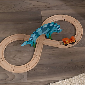 KidKraft Adventure Tracks™: Dino World T-Rex Tremor Cave 15-pc. Wooden Train Track and Vehicle Play Set, Gift for Ages 3+