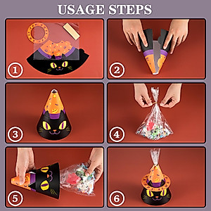 PARBEE Halloween Treat Boxes 20 Set Black Cat Candy Box with Cellophane Cookie Bags & Twist Ties, Trick or Treat Goodie Bags Halloween Party Tabeltop Centerpiece