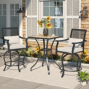 AECOJOY 3 Piece Outdoor Bar Set, High Top Patio Bar Set with Table and Chairs, Bar Height Patio Sets Clearance Plus Outdoor Pub Table and Swivel Chairs for Lawn Garden Porch