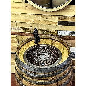 Wine Barrel Copper Sink Vanity with Hidden Hinged Door and Antique Waterfall Faucet