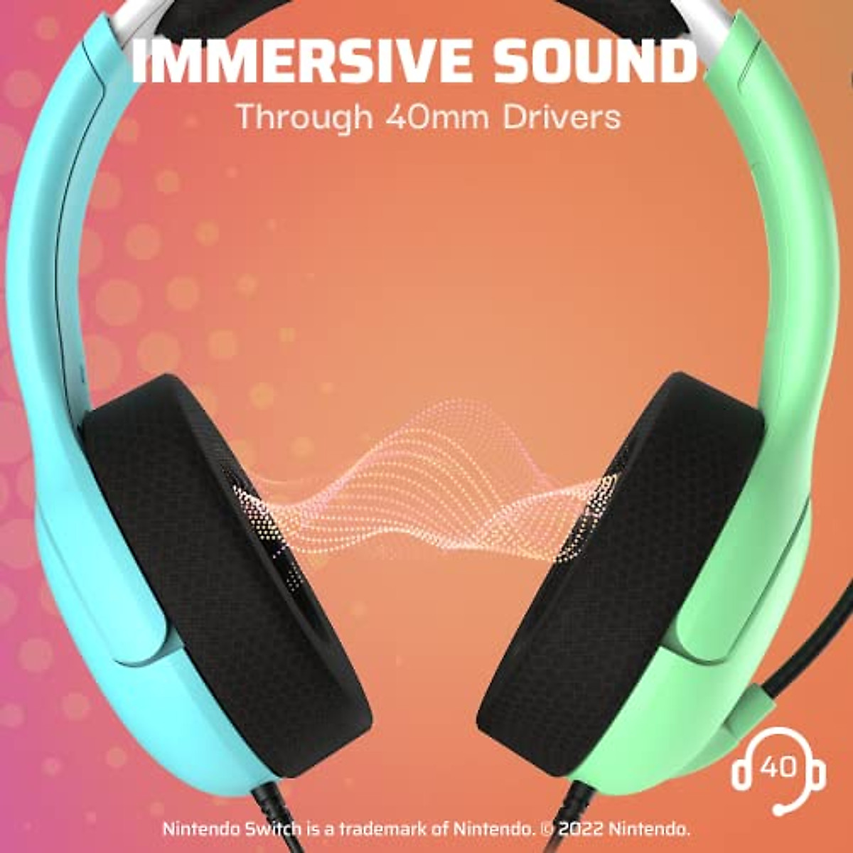 PDP Gaming LVL40 Stereo Headset with Mic for Nintendo Switch - PC, iPad, Mac, Laptop Compatible - Noise Cancelling Microphone, Lightweight, Soft Comfort On Ear Headphones, Animal Crossing Blue & Green
