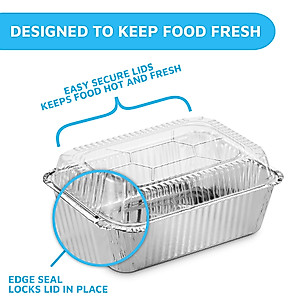 MontoPack Disposable Takeout Pans with Clear Lids | 5lb Capacity Aluminum Foil Food Containers with Seal for Freshness | Eco-Friendly & Recyclable | 25-Pack 6.5x9.5” Drip Pans