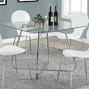 Atlin Designs Glass Top Dining Table in Silver Chrome