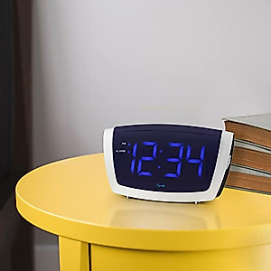 Equity by La Crosse LED Blue Digit Alarm Clock with USB Charging Port, Silver