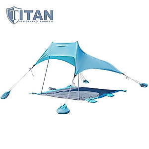 Titan Beach Canopy Sky Blue Sunshade with Sandbag Anchors and Mat - 7ft x 7ft - UPF 50+ - Tent Includes Carry Bag - Weighs 5 Pounds - Portable, Family Sun Protection for The Beach, Park or Camping