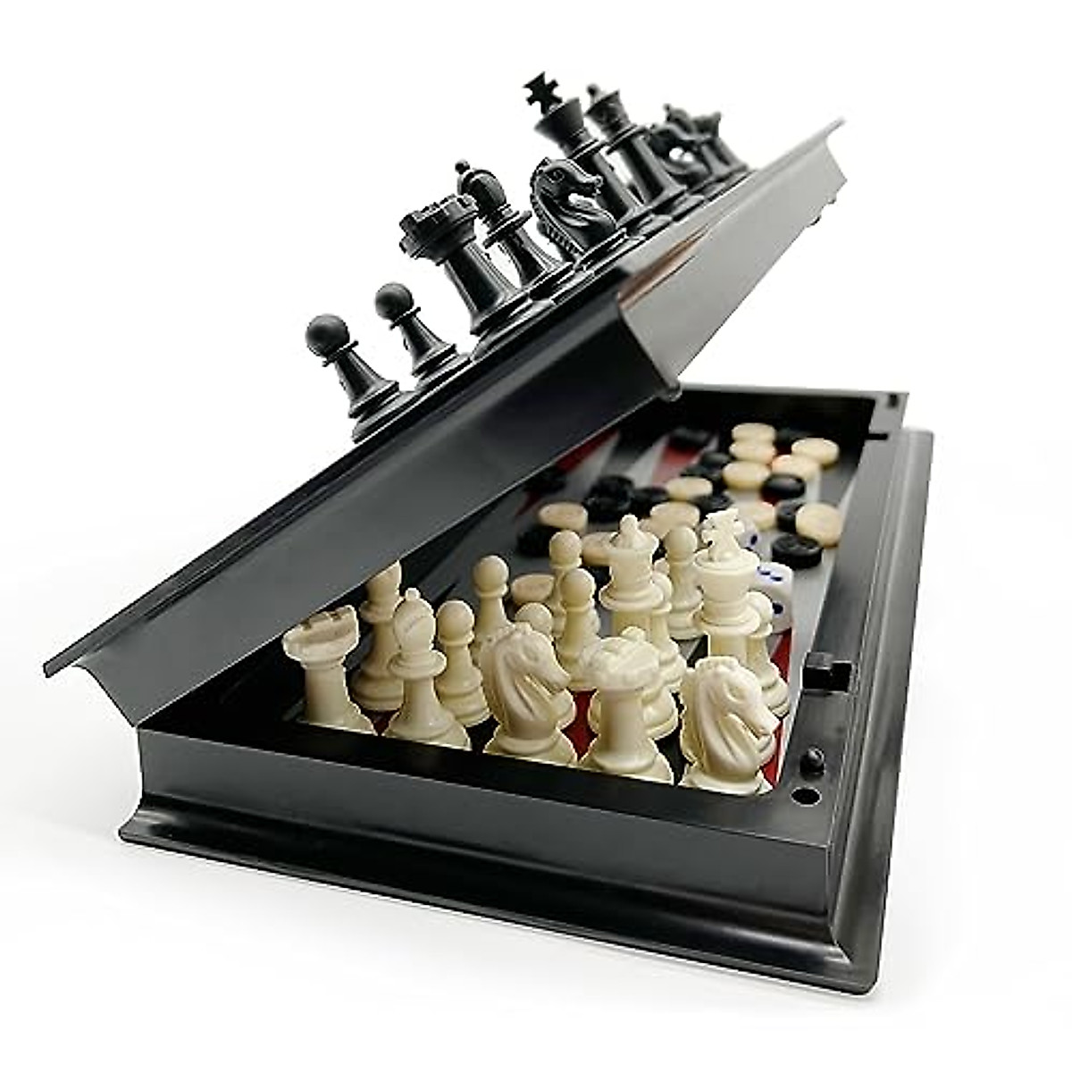 JOYOUSLIFE 3 in 1 Magnetic Chess Checkers Backgammon Set, 10.63” Mini Travel Chess Set with Folding Chess Board, Portable Broad Game for Adults and Family