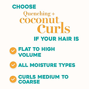 OGX Quenching + Coconut, Curl-Defining Shampoo, Hydrating & Nourishing Curly Hair Shampoo with Coconut Oil, Citrus Oil & Honey, Paraben, Sulfate-Free Surfactants, 13 floz