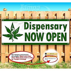 Dispensary Now Open Banner 13 oz | Non-Fabric | Heavy-Duty Vinyl Single-Sided with Metal Grommets