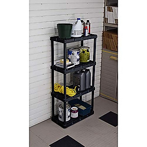 Gracious Living 4 Shelf Knect-A-Shelf Solid Light Duty Storage Unit 24 x 12 x 48 Organizer System for Home, Garage, Basement, and Laundry, Black