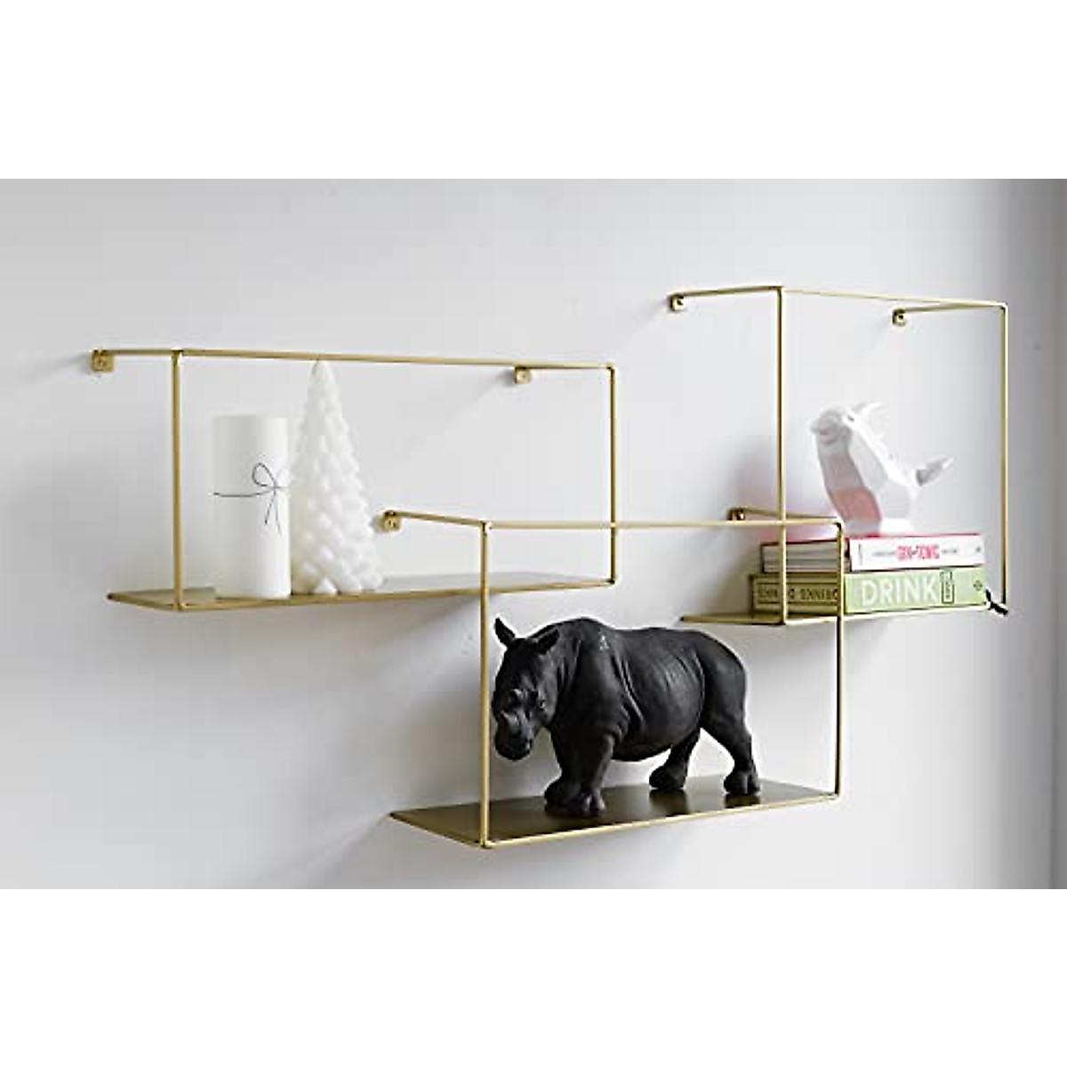 kimisty Set 3 Metal Intersecting Wall Shelves, Decorative Floating Shelves, Shadow Box Style Deep Black Metal Shelving, 14, 12 and 11 Inch (Set 3 Gold)