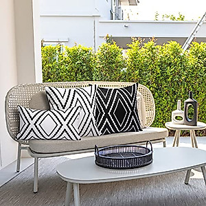 Hckot Outdoor Waterproof Boho Throw Pillow Covers for Patio Furniture Set of 2 Geometric Decorative Pillow Cases for Couch Garden Tent Balcony 18 X 18 Inch(White)