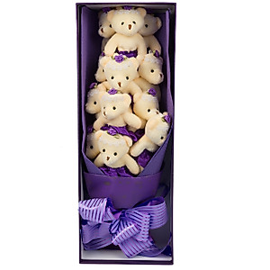Deluxe Christmas Purple Teddy Bear Bouquet in Gift Box - One Dozen Long Stemmed Rose Stuffed Plush Bears w Tutus -Gift Wrapped Bow & Ribbon- Great X-Mas Gift for Kids, Girlfriend, Boyfriend, Loved One