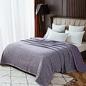 KAWAHOME Sweatshirt Blanket Throw Size for Bed Jersey Knit Lightweight Thin Soft Breathable Summer Blankets for All Seasons, 50"X 60" Purple and White