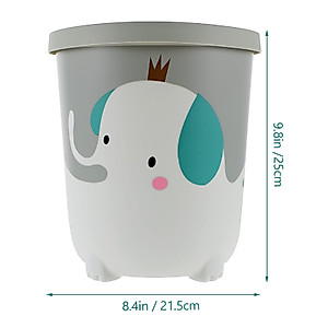 Waste Paper Basket Round Trash Can Cartoon Elephant Garbage Bin Plastic Waste Basket Garbage Container Rubbish Bin Holder for Home Office Kitchen Bathrooms