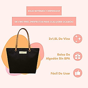 PortoVino City Tote Bag - Canvas Wine Purse with Hidden Spout and Dispenser Flask for Wine Lovers that Holds and Pours 2 bottles of Wine! Perfect for Traveling, Concerts, Bachelorette Party - Black