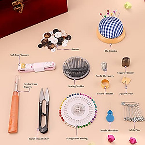 Hand held Sewing Device, Handheld Sewing Machine Heavy duty, Hand Sewing Machine Portable, Wooden Sewing Box with 153 Pcs Sewing Kit