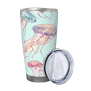 AYCZN Colorful Jellyfish 20 OZ Tumbler Stainless Steel Travel Coffee Mug, Sea Ocean Insulated Water Bottle with Lid and Straws Leakproof Thermal Cup
