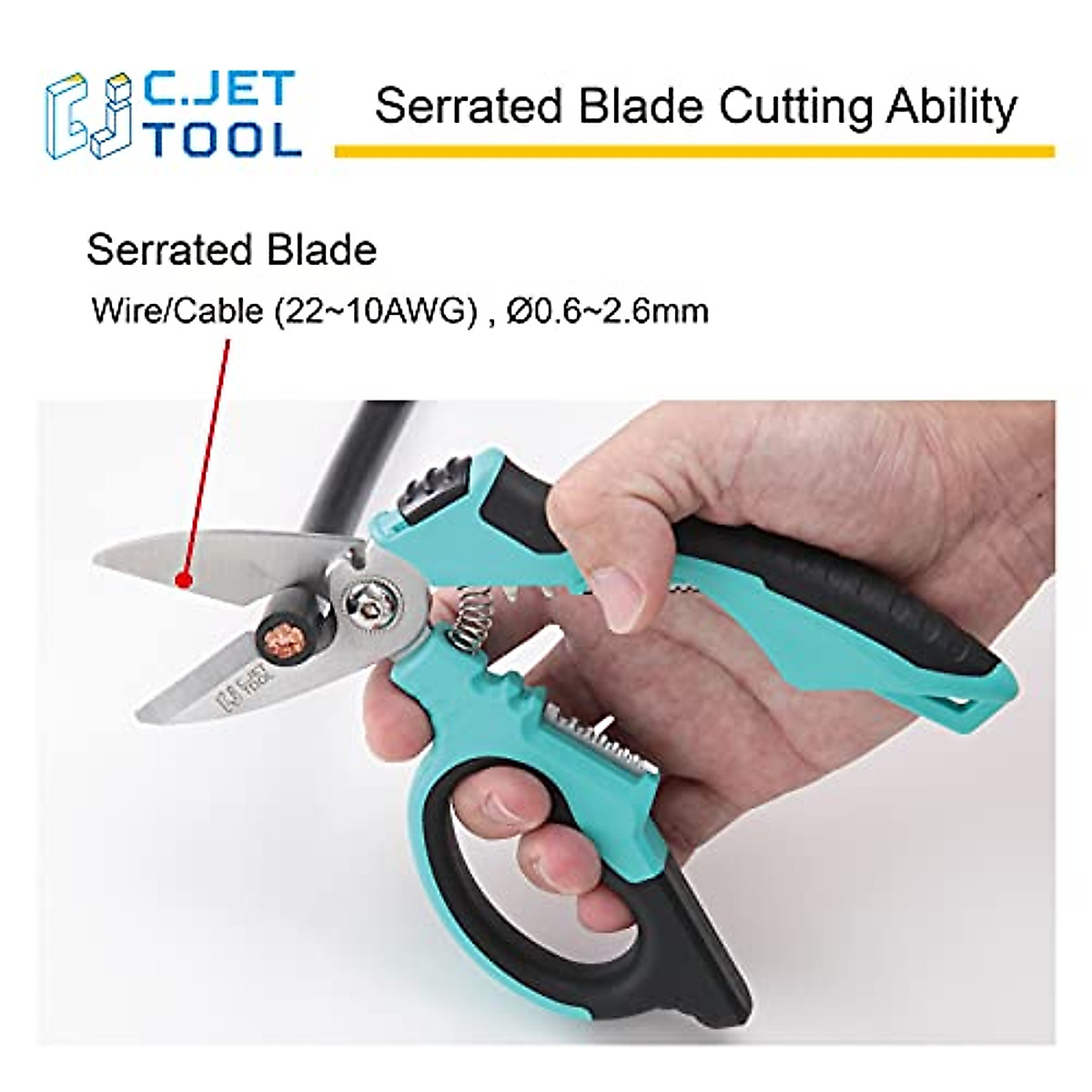 C.JET TOOL 8" Stainless Angle Type Electrician Scissors Heavy Duty Professional for Aluminium Copper Soft Cable