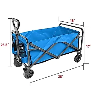 SUZHI Small Wagons Carts with Wheels Foldable, Collapsible Camping Wagon Cart On Wheels Outdoor Lounge Wagon, Fishing Wagon, Pet Wagon for Apartment Grocery