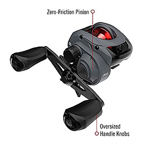 Quantum Invade Baitcast Fishing Reel, Size 100 Reel, Right-Hand Retrieve, Oversized Handle Knobs, Zero-Friction Pinion, Lightweight Graphite Frame, Dark Gray