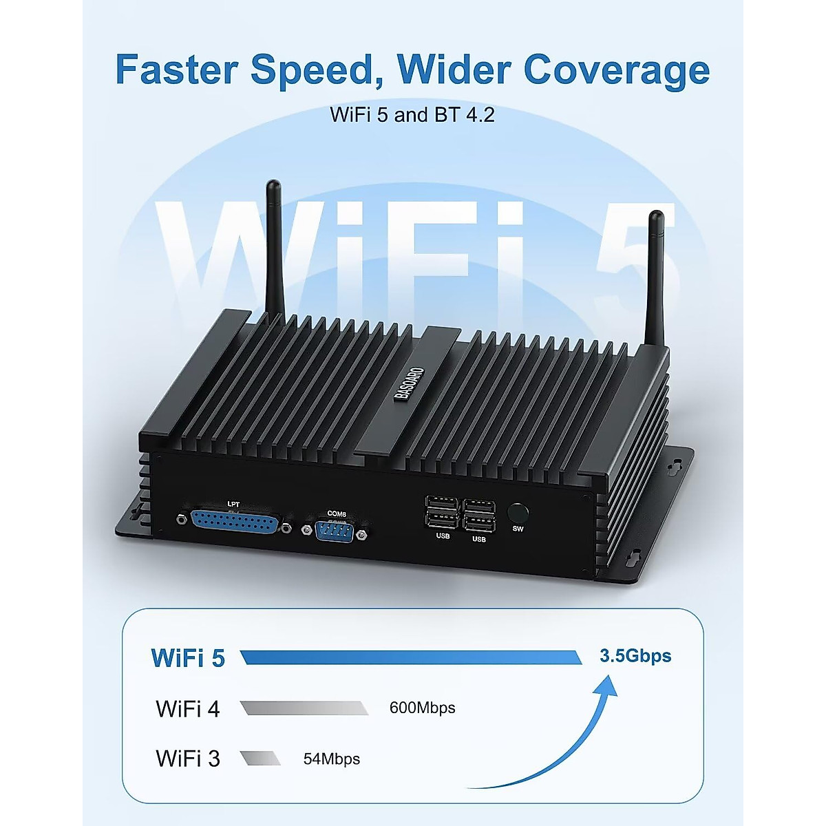 BASOARO Industrial Mini Computer, Fanless Industrial PC, Core i7 8550U, 16G RAM 512G SSD 1TB HDD, Dual LAN, Triple Display 4K UHD, DP/EDP/HD, 6 RS232 COM, Win 11 Pro Mini PC