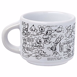 Silver Buffalo Disney Mickey Mouse Vintage Sketches Art 4pc Stackable Ceramic Espresso Small Cup Set, 3 Ounces