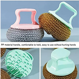 6 Pcs Sponges for Kitchen - Stainless Steel Scrubber with Handle - Heavy Duty Pot Scrubbers Dish Scrubber Cleaning Brush