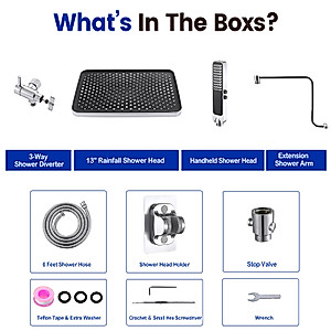 13" Dual Rainfall Shower Head with Handheld Spray Combo, 3 Settings Shower Diverter, Massage Handheld Shower Wand, Adjustable Extension Arm, 71 Inches Extra Long Hose - Polished Chrome