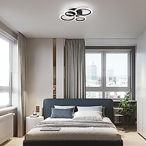 Vikaey Modern LED Flush Mount Ceiling Light, 4 Rings Black Close to Ceiling Light, Lighting Fixture Ceiling Lamp for Kitchen, Living Room, Bedroom, Laundry Room, 4000K Not dimmable