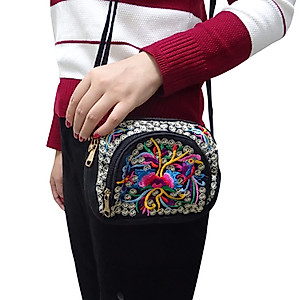 Honbay Yunnan Ethnic Style Handmade Embroidered Crossbody Bag Mini Canvas Shoulder Bag for Women and Girls