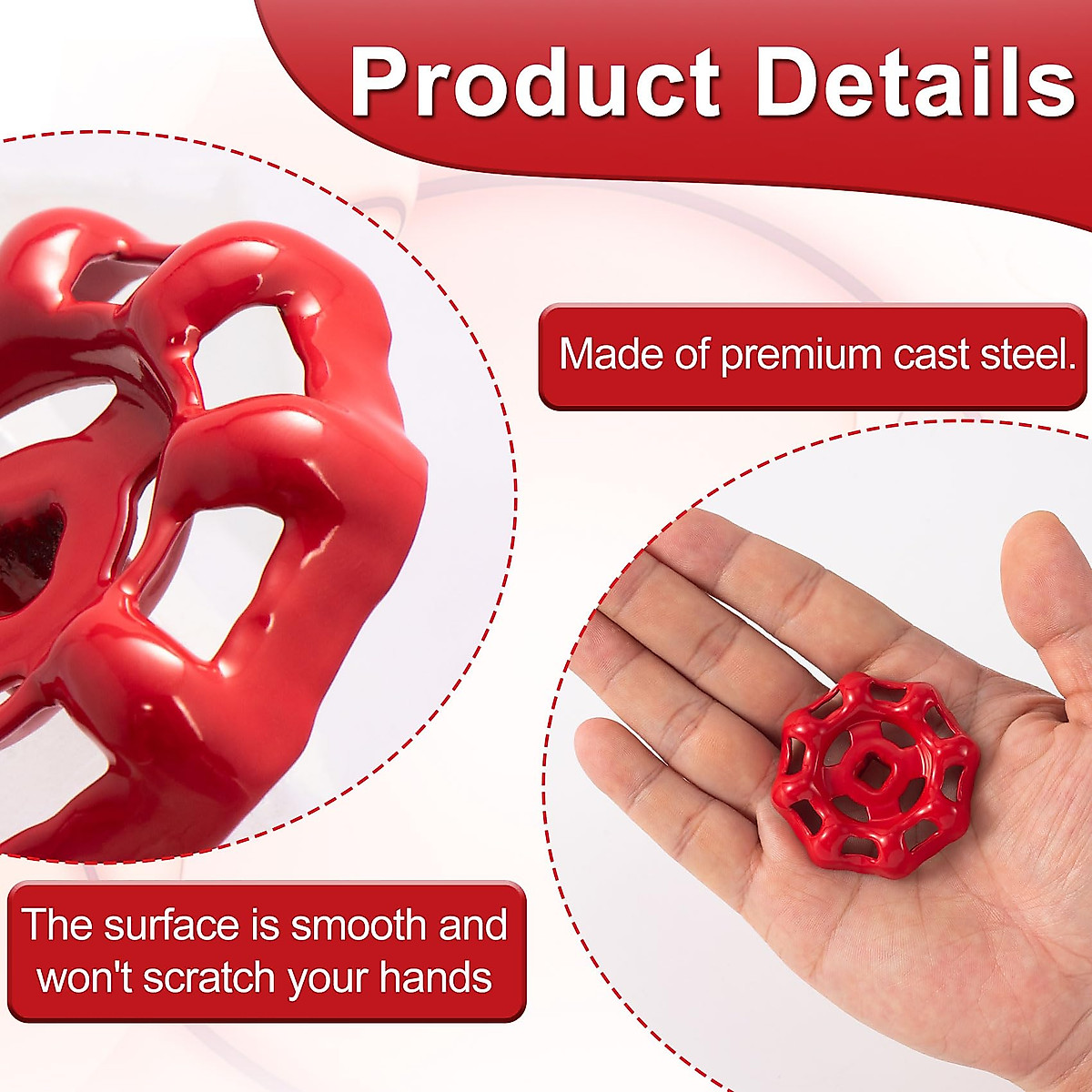 STSTR 2PCS Outdoor Faucet Handles, 6 x 6 mm Square Stem Hole Round Wheel Hose Bib Handle, Red Water Spigot Handle, Rustproof Outdoor Faucet Valve Replacement Parts for Garden Bathroom