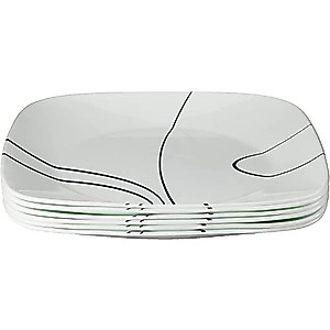 Corelle Vitrelle 6-Piece Dinner Plates Set, Triple Layer Glass and Chip Resistant, Lightweight Square 10-1/2-Inch Plates, Simple Lines