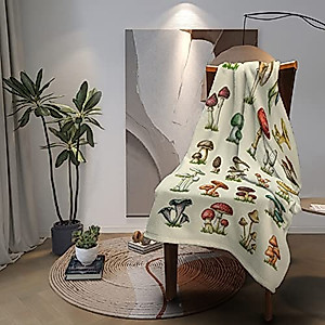 HUGDIY Mushrooms Fleece Throw Blanket 54"x70", Soft Cozy Blanket, Lightweight Fuzzy Fluffy Plush Blanket for Bed Sofa Travel