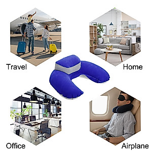 PATIKIL Neck Pillow for Sleeping Travel, 1 Set Portable Head Neck Support Inflatable Pillow Includes Storage Pouch, for Airplane Car Train Office, Blue