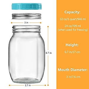 32 oz Wide Mouth Mason Jars with Metal Lids & Plastic Lids, Quart Size Clear Glass Jars for Preserving, Meal Prep, Salad, Canning, Fermenting, Favors, Home Decor, DIY - 4 Pack1